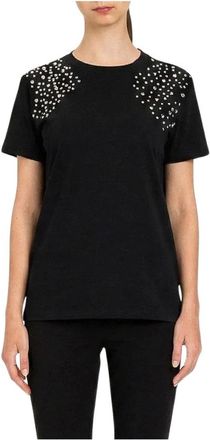 Twinset Femme, Tops, Noir, Taille: 42 FR T-shirt &agrave; manches courtes avec &eacute;paules en strass