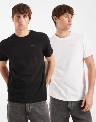 Tommy Jeans 2er-Pack Slim-Fit-T-Shirts in Schwarz und Ecru mit linearem Logo auf der Brust
