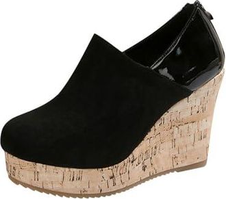 Generic Chaussures compens&eacute;es d&eacute;contract&eacute;es &agrave; enfiler pour femme, couleur unie, tendance, imitation daim, fermeture &eacute;clair, respirantes, confortables, chaussu