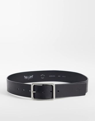 Levi's ceinture en cuir &agrave; boucle rectangulaire large noire-Bleu