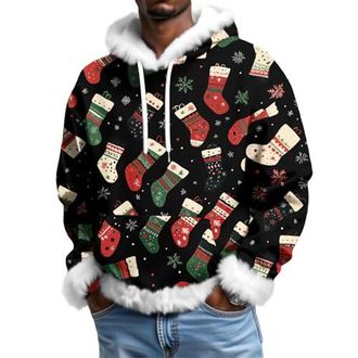 Generic Sweat à capuche de Noël pour homme - Avec Père Noël et bordure en fourrure synthétique - À manches longues - Pour lhiver - Loisirs et vie quotidienne,