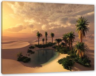 Pixxprint Oase in der Wüste bei Sonnenuntergang, Größe: 100x70cm, Leinwandbild, fertig gespannt, Wandbild, Dekoration, Kunstdruck, kein Poster