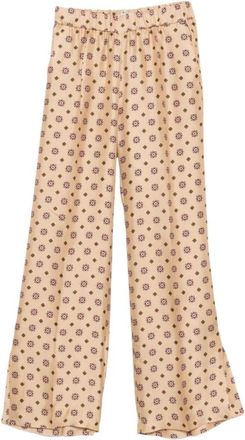 Alberto Biani Femme, Pantalons, Beige, Taille: 36 FR Printed Silk Wide Pantalons