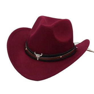 Generic Chapeau Cowboy Homme - Chapeau de Cowboy Occidental &Eacute;l&eacute;gant avec Style Jazz et D&eacute;coration Ethnique T&ecirc;te de Vache pour Hommes et Femmes