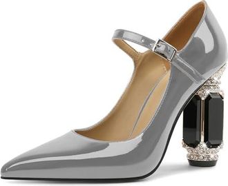 EDEFS Escarpins Femme Prêts pour lÉvénement Mary Jane en Cuir Verni Talon Haut Bloc 9 cm Accents de Strass Cristal Étincelant Bout Pointu pour Mariages Gala