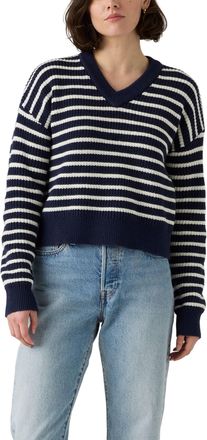 Levi's Damen Reese Pullover mit V-Ausschnitt Parisienne Stripe Peacoat Cotton Blue S