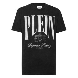 Philipp Plein Homme, Tops, Noir, Taille: XL T-Shirt Round Neck Racing