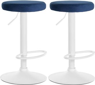 Clp Lot de 2 tabourets de bar Ponte velours Bleu Métal blanc mat