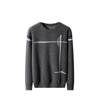 Generic Pull tricoté en laine unie pour homme - Col rond - Couleurs contrastées - Pull décontracté pour lautomne et lhiver, Gris foncé 9., L