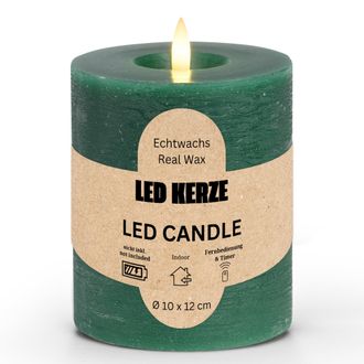 Matches 21 LED Stumpenkerze aus Echtwachs mit Timerfunktion & Fernbedienung - Kerze realistisch flackernde Flamme warmwei&szlig; &Oslash; 10 x 12 cm - Elektrische Wachskerze 