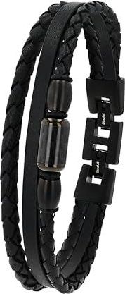 Tom Tailor Tom Tailor 2100692 Bracelet pour homme en acier inoxydable, carbone et cuir, 20,5 + 1,5 cm, noir, id&eacute;e cadeau, livr&eacute; dans une bo&icirc;te cadeau