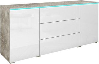 Mirjan24 Mobilier1 - Commode Sarasota 142, Béton + Blanc brillant, Avec tiroirs et portes, Nombre de tiroirs: 0, 66x150x40cm, led