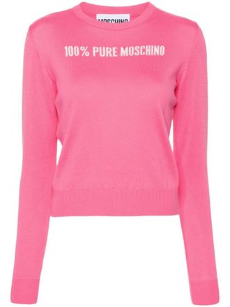 Moschino pull en maille à slogan intarsia - Rose