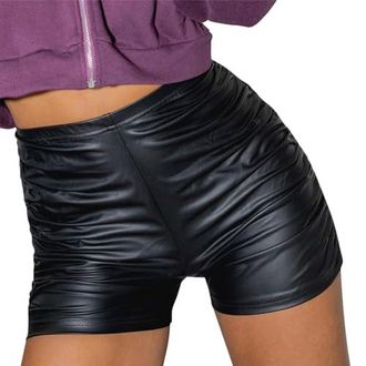 ORANDESIGNE Short en Cuir PU pour Femme Sexy Short Simili Cuir Taille Haute Décontracté Ete PU Bermuda Pantalons Court Streetwear Hotpants avec Poches F Noir XS