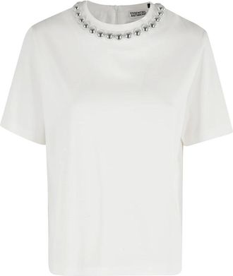 Essentiel Femme, Tops, Blanc, Taille: 38 FR Intense Motif Boules Argent T-shirt