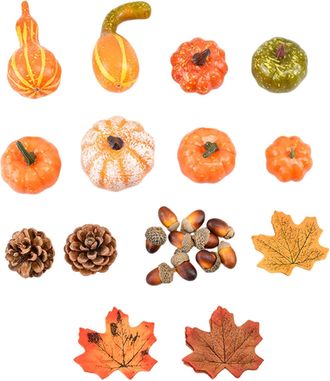 Generic Generisches Deko Set - Kleine K&uuml;rbisse, Miniatur K&uuml;rbisse, Tannenzapfen, Eicheln, Ahornbl&auml;tter, Kunstk&uuml;rbse & K&uuml;rbisse Set, Herbstdeko f&uuml;r Haus, Hallo