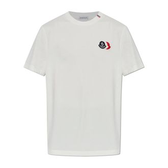 Moncler Homme, Tops, Blanc, Taille: M T-shirt &agrave; &eacute;cusson logo