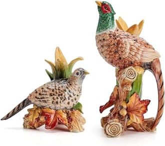Fitz and Floyd Kerzenhalter aus Keramik, Motiv Herbsternte Fasan, 2 Stück, 10,5 und 15,9 cm hoch