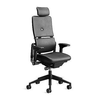Steelcase Please Ergonomischer Bürodrehstuhl mit höhenverstellbarer Lumbalstütze für Unterstützung den ganzen Tag über, anpassbare Kopfstütze Schwarzes Leder