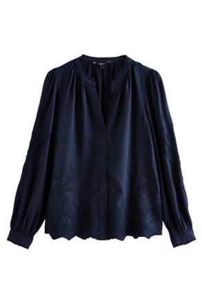 Next Langarmbluse Gekn&ouml;pfte Langarm-Bluse mit Stickerei, Kurzgr&ouml;&szlig;e (1-tlg)