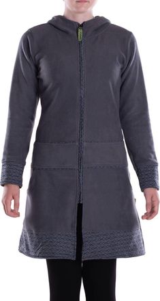 vishes Alternative Bekleidung - lange Kapuzenjacke Damen Fleece Hippiemantel &Uuml;bergangsjacke grau 42
