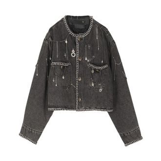 R13 Chain Embellished Cropped Chore Jacket - - Jackets - Damen - Grau - S