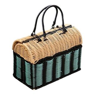 BESTONZON Paquet Fourre-Tout Tiss&eacute; Imitation Rotin Grand Format 32,3 X 27,4 X 14,8 CM, Cabas L&eacute;ger en Plastique Tiss&eacute; pour Femme, Plage, Voyage et Shopping, Gro