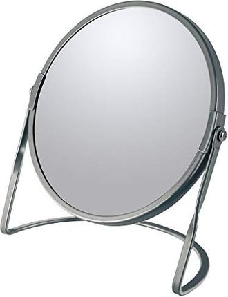 Spirella Kosmetikspiegel auf Fuß Akira - Robustes Metall - Doppelansicht mit 5-facher Vergrößerung und klassischem Spiegel - 360° schwenkbar - Mattgrau