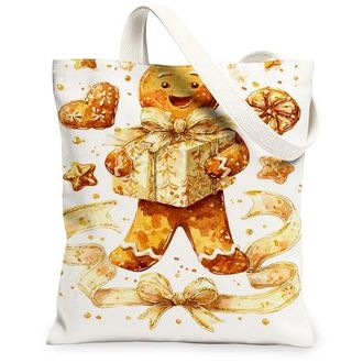 Generic Sacs fourre-tout en toile de pain d&eacute;pices, motif biscuits de vacances, sacs r&eacute;utilisables, rustiques, l&eacute;gers, lavables avec bandouli&egrave;re pour voyage, p