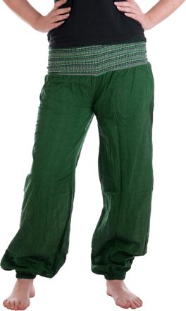 vishes Alternative Bekleidung - Sommer Chino Haremshose aus Baumwolle mit super elastischem Bund - handgewebt dunkelgr&uuml;n