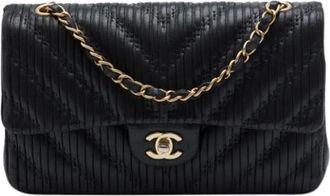 Chanel Sac bandouli&egrave;re pliss&eacute; en cuir Pre-owned - Femme - Pre-owned - Noir - Taille: ONE Size