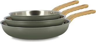 Menastyl Cuisson Lot de 3 poêles en inox 18/10 induction Easynox - Acier inoxydable sans accroche, sans PFAS, sans PTFE - Tous feux dont induction et lave-vaisselle - 