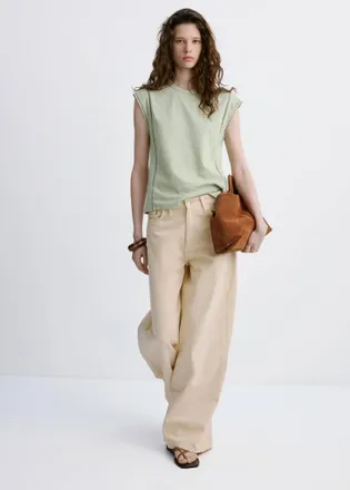 Mango Baumwoll-T-Shirt mit besticktem Lochmusterdetails pastellgr&uuml;n - Damen - XXS - MANGO
