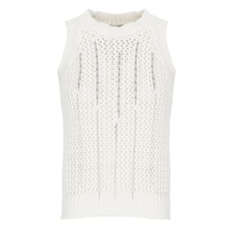 PESERICO Femme, Pulls, Blanc, Taille: 40 FR Haut en coton c&ocirc;tel&eacute; &agrave; col rond