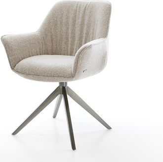 DELIFE Drehstuhl Keila-Flex mit Armlehnen Webstoff Soft Beige Kreuzgestell breit Graphit 360° drehbar Wippfunktion, Esszimmerstühle