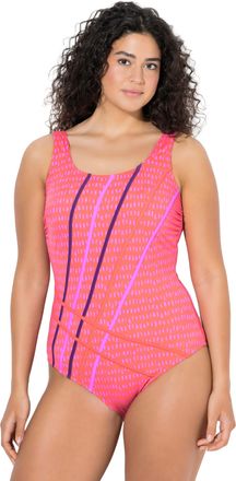 Ulla Popken Damen gro&szlig;e Gr&ouml;&szlig;en &Uuml;bergr&ouml;&szlig;en Plus Size Badeanzug, Piping, ohne Softcups, Punkte neon rot 48 846212579-48