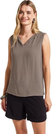 Street One Damen A323567 Top mit Split Neck, Dark Tumbled Beige, 38