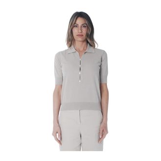 Alpha Studio Polohemd mit halben &Auml;rmeln und langer Knopfleiste mit vier Kn&ouml;pfen - - Tops - Damen - Beige - M