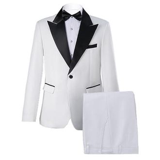 Generic Ensemble 3 pi&egrave;ces pour homme avec veste et smoking formel avec noeud papillon et col blazer &agrave; 1 bouton, blanc, XXL