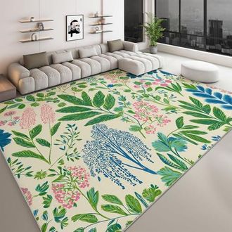 Generic Tapis Lavable &agrave; Poils Courts, Tapis Antid&eacute;rapant Doux Dessin&eacute; &Agrave; La Main Plantes Fleurs Tropical pour Salon Salle &agrave; Manger Chambre &agrave; Coucher et Bureau 