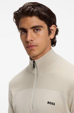 HUGO BOSS Strickpullover Stehkragen mit Rei&szlig;verschluss, Regular Fit, Woll-Anteil