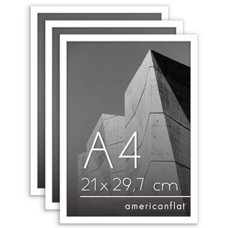 Americanflat Din A4 Bilderrahmen Set aus Kunststoff (3er Pack) - schmaler Fotorahmen mit bruchsicherer Scheibe - inklusive St&auml;nder und integrierter Aufh&auml;ngung f&uuml;r 