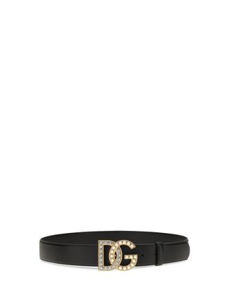 Dolce & Gabbana Crystal DG Logo Belt - Black