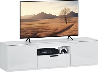 HOMCOM TV Schrank Lowboard mit 2 T&uuml;ren, Schublade, 160 cm lang Fernsehtisch f&uuml;r Fernseher bis zu 65 Zoll, TV Board mit Kabelmanagement f&uuml;r Wohnzimmer, Wei&szlig;