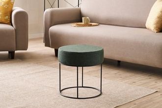 Atelier Del Sofa Stylish Green Pouffe with Metal Legs, 40 cm Diameter x 40 cm Height | 50% Cotton & 50% Polyester, Easy Clean Fabric, Comfortable 32 DNS Foam