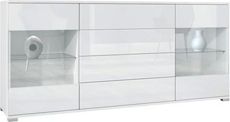 Vladon Buffet Dressoir Bari V2, Corps en Blanc Mat/Fa&ccedil;ades en Blanc Haute Brillance (166 x 72 x 35)