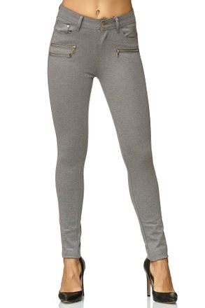 Elara Damen Stretch Hose Skinny Fit Jegging Chunkyrayan H86-21 Grey 44 (2XL)