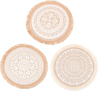 BESPORTBLE SECFOU 3 St&uuml;ck Teiliges Rundes Tischset aus Baumwoll leinen mit Mandala Motiv Hitzebest&auml;ndige Platzsets Dekorative Tischunterlagen f&uuml;r Esszimmer Rusti