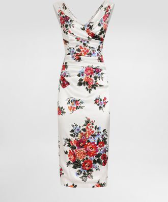 Dolce & Gabbana Flower Bouquet-print Satin Dress - Frau Kleider Multicolor 52