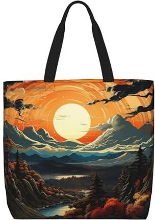 Generic Montagnes Et Arbres Sac Fourre Tout L&eacute;ger Tote Bag Grand Sac A Main Femmes Pour Universit&eacute; Gym Voyage